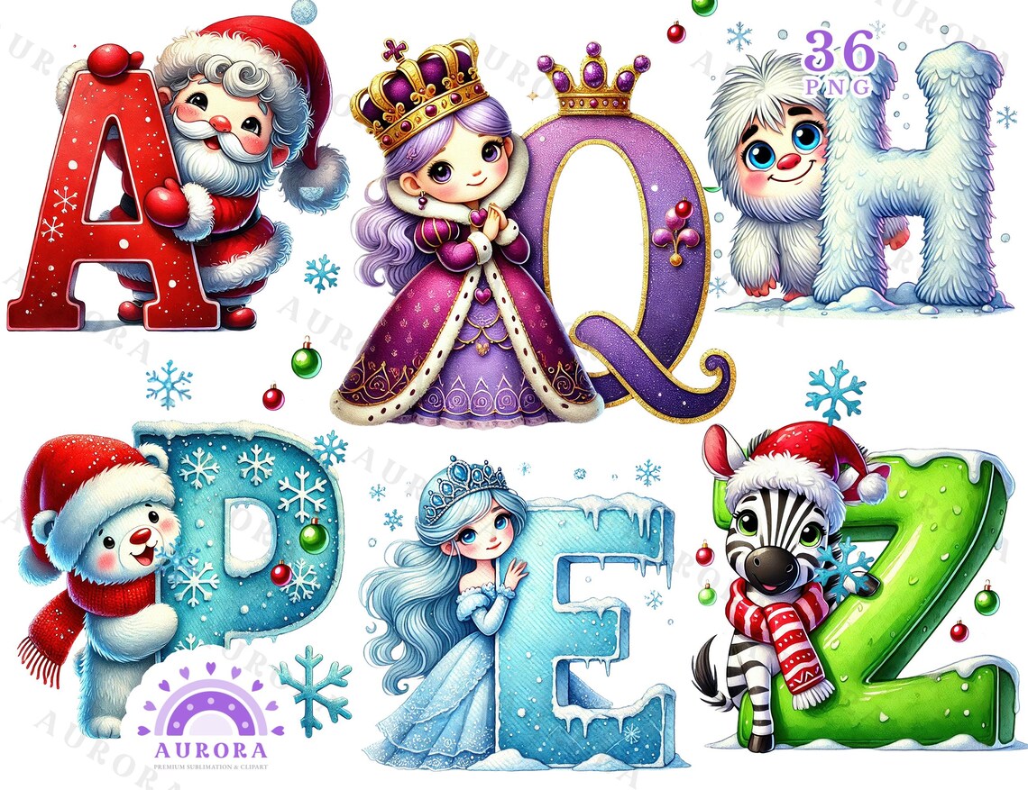 Christmas Alphabet With Number Clipart, Festive Letters & Numbers PNG ...