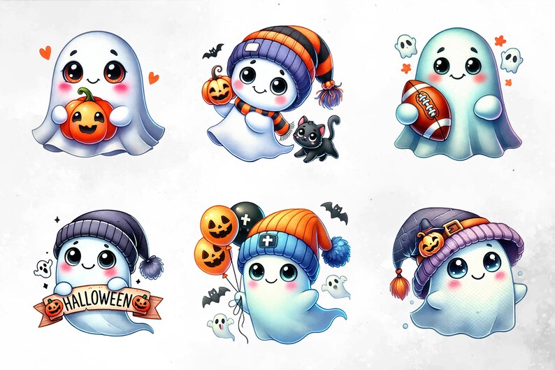 40 Funny Halloween Ghost Clipart Bundle, Cute Spooky Ghost PNG for ...