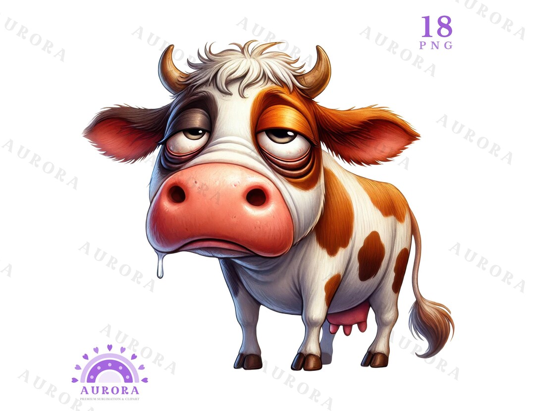 Funny Cow PNG, Quirky Animals Clipart Bundle, Silly Farm Animal ...