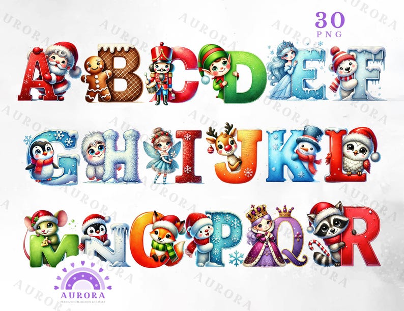 Christmas Alphabet With Number Clipart, Festive Letters & Numbers PNG ...