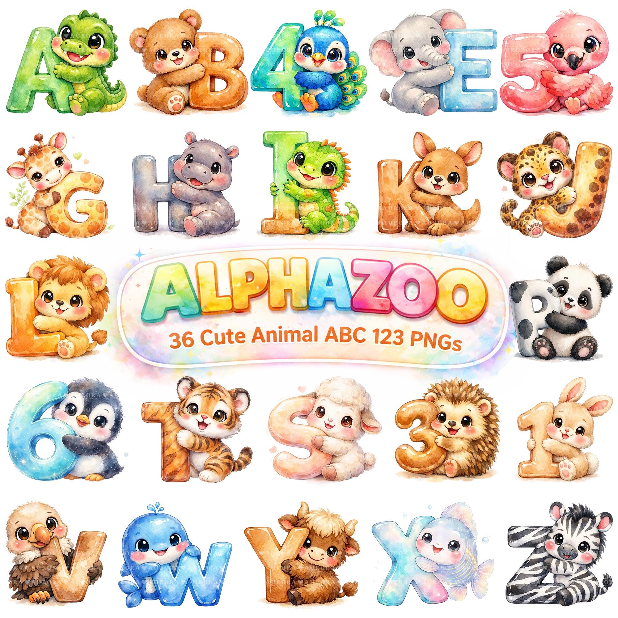 36 Animal Alphabet Clipart PNG Bundle, ABC Sublimation, Nursery Decor ...