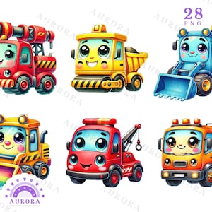 Cute Construction Vehicle Clipart Bundle, Kids Trucks PNG (digital ...