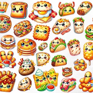 Cute Fast Food Clipart Bundle, 80+ High Resolution, Street Food Clipart ...