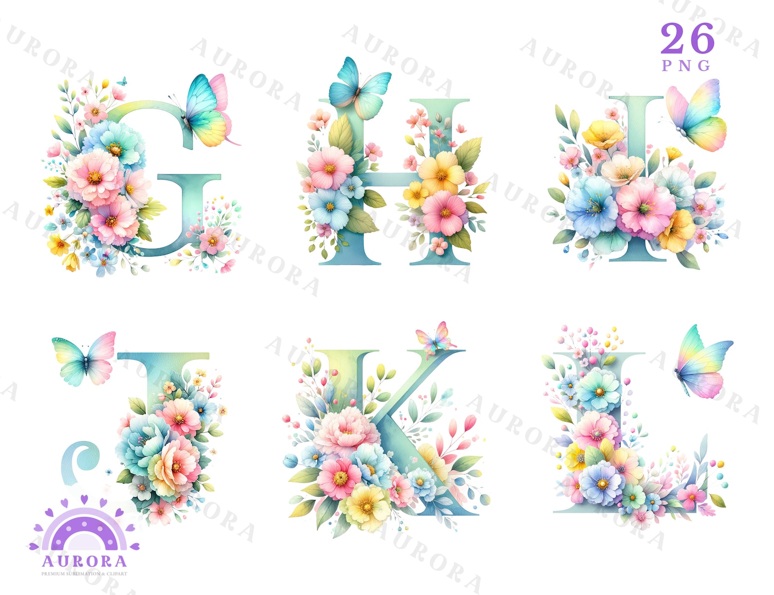 Watercolor Floral Alphabet Clipart, Pastel Flower Letters PNG, Spring ...