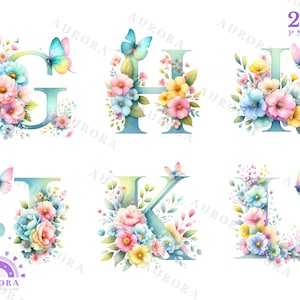 Watercolor Floral Alphabet Clipart, Pastel Flower Letters PNG, Spring ...