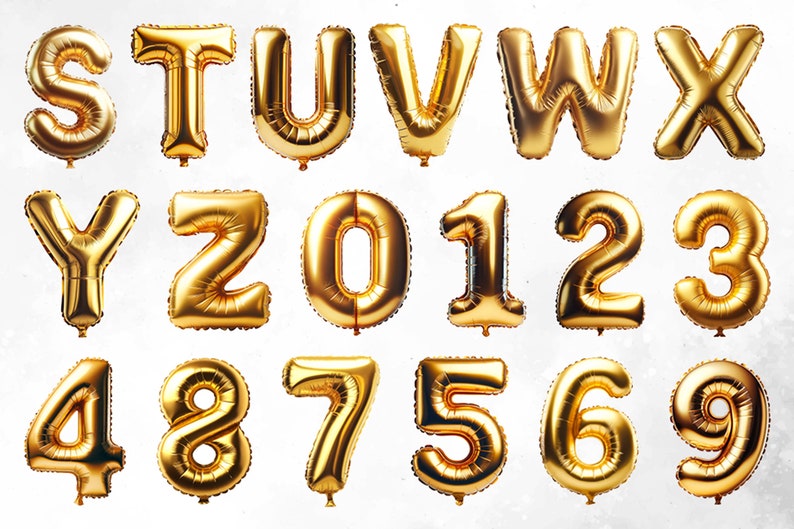 Gold Foil Balloon Alphabet Clipart, Party Letters & Numbers, Birthday ...