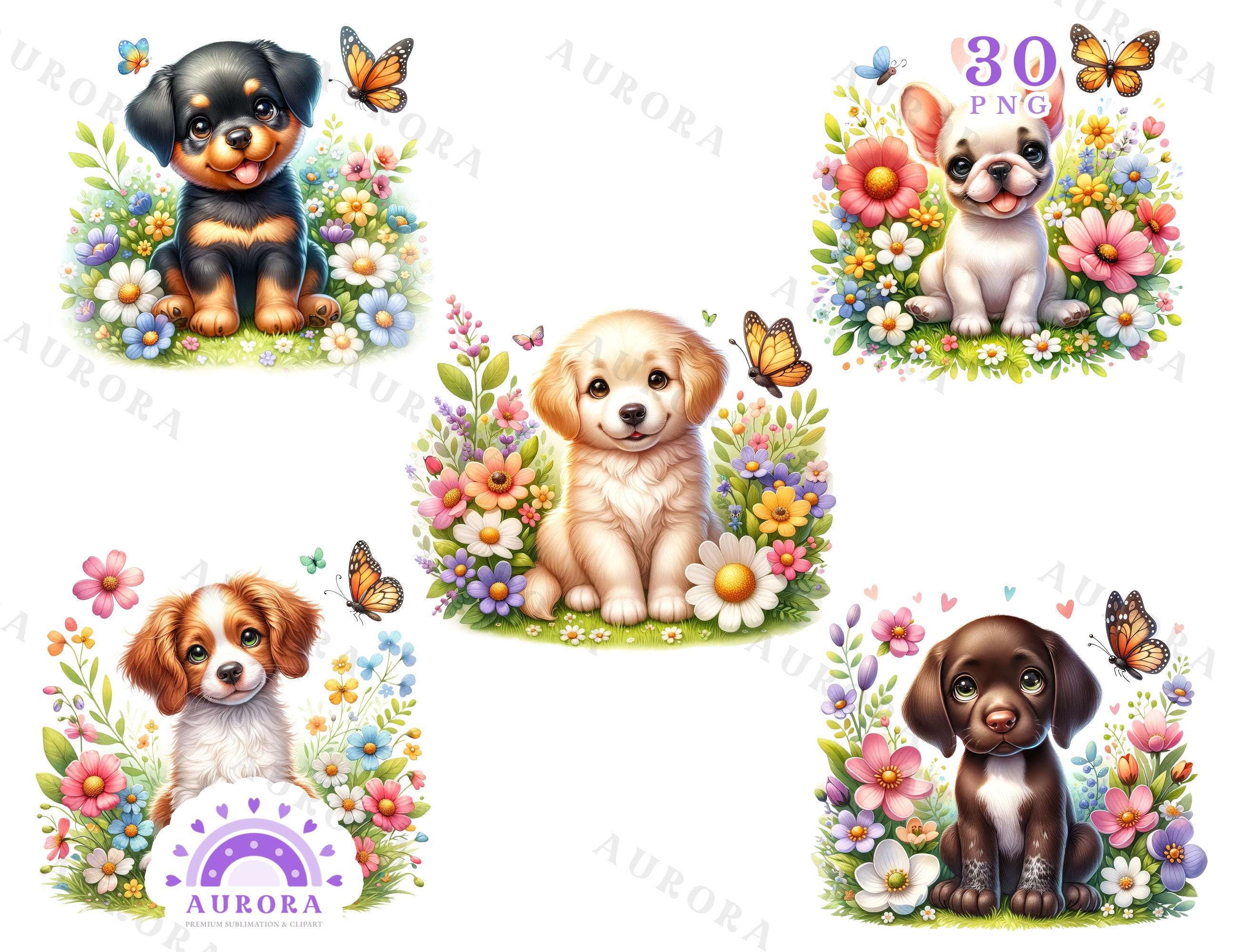 30 Cute Spring Puppy Clipart, Pet Lover Sublimation PNG, Watercolor ...