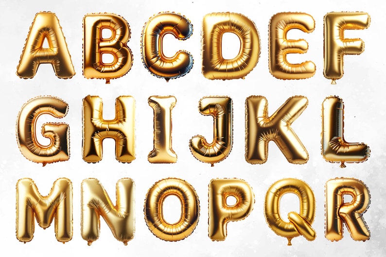 Gold Foil Balloon Alphabet Clipart, Party Letters & Numbers, Birthday ...
