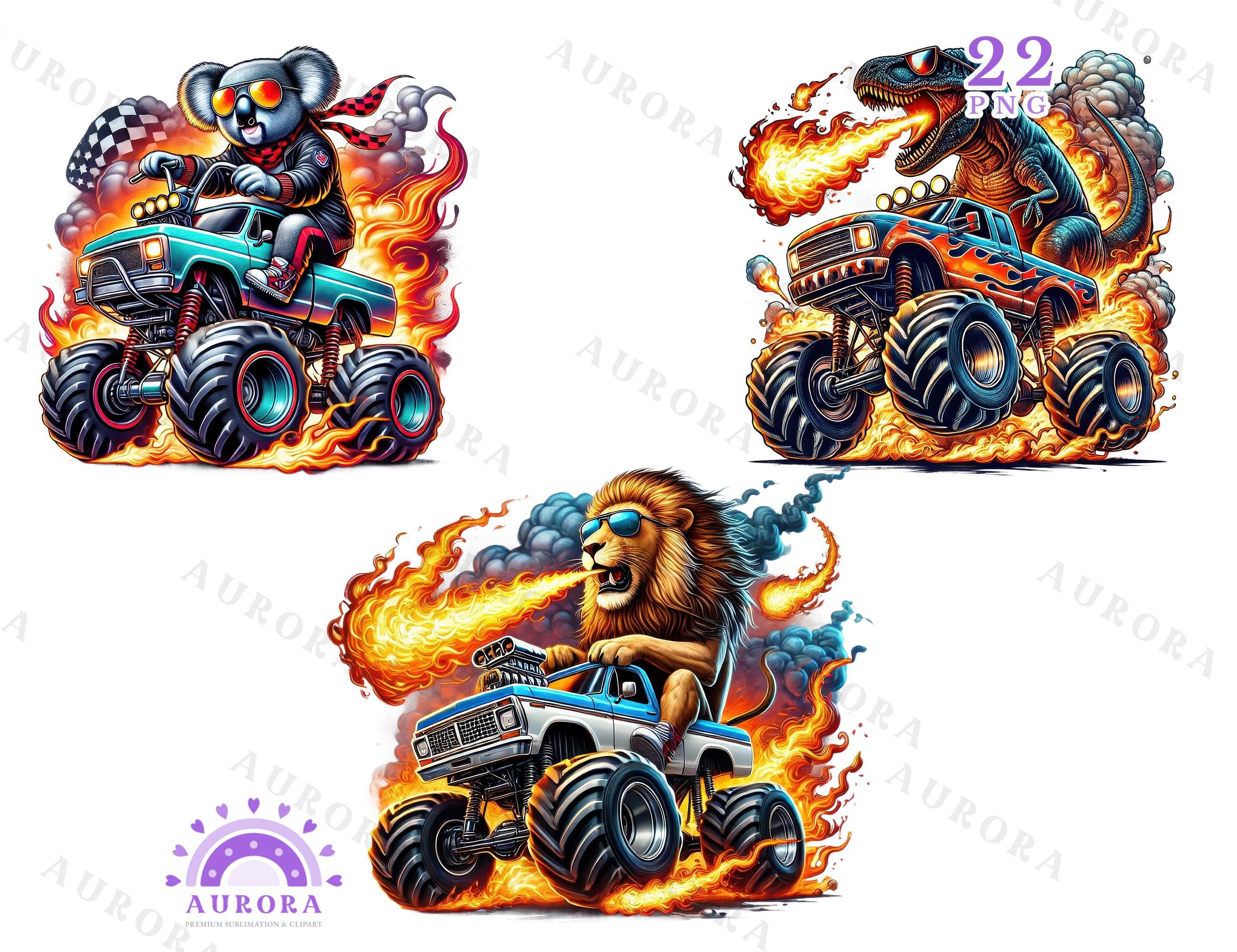 22 Monster Truck Clipart Bundle, Cool Animals Driving Trucks, Extreme ...