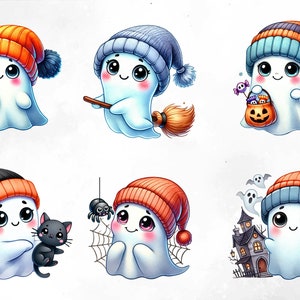 40 Funny Halloween Ghost Clipart Bundle, Cute Spooky Ghost PNG for ...