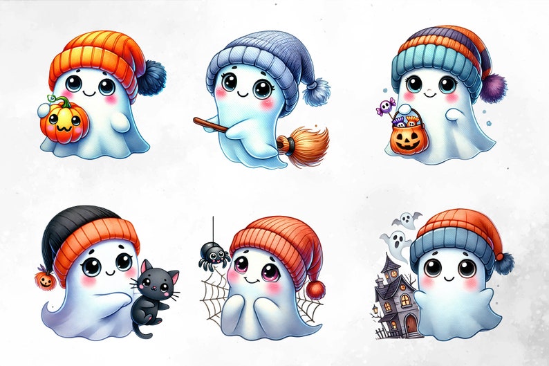 40 Funny Halloween Ghost Clipart Bundle, Cute Spooky Ghost PNG for ...