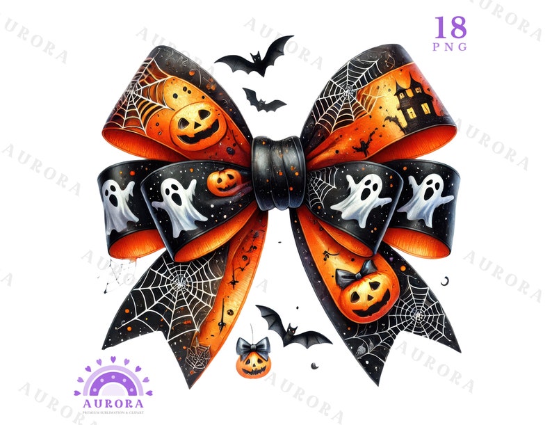 18 Halloween Bow Clipart, Spooky Ribbon, Halloween Bows PNG, Digital ...