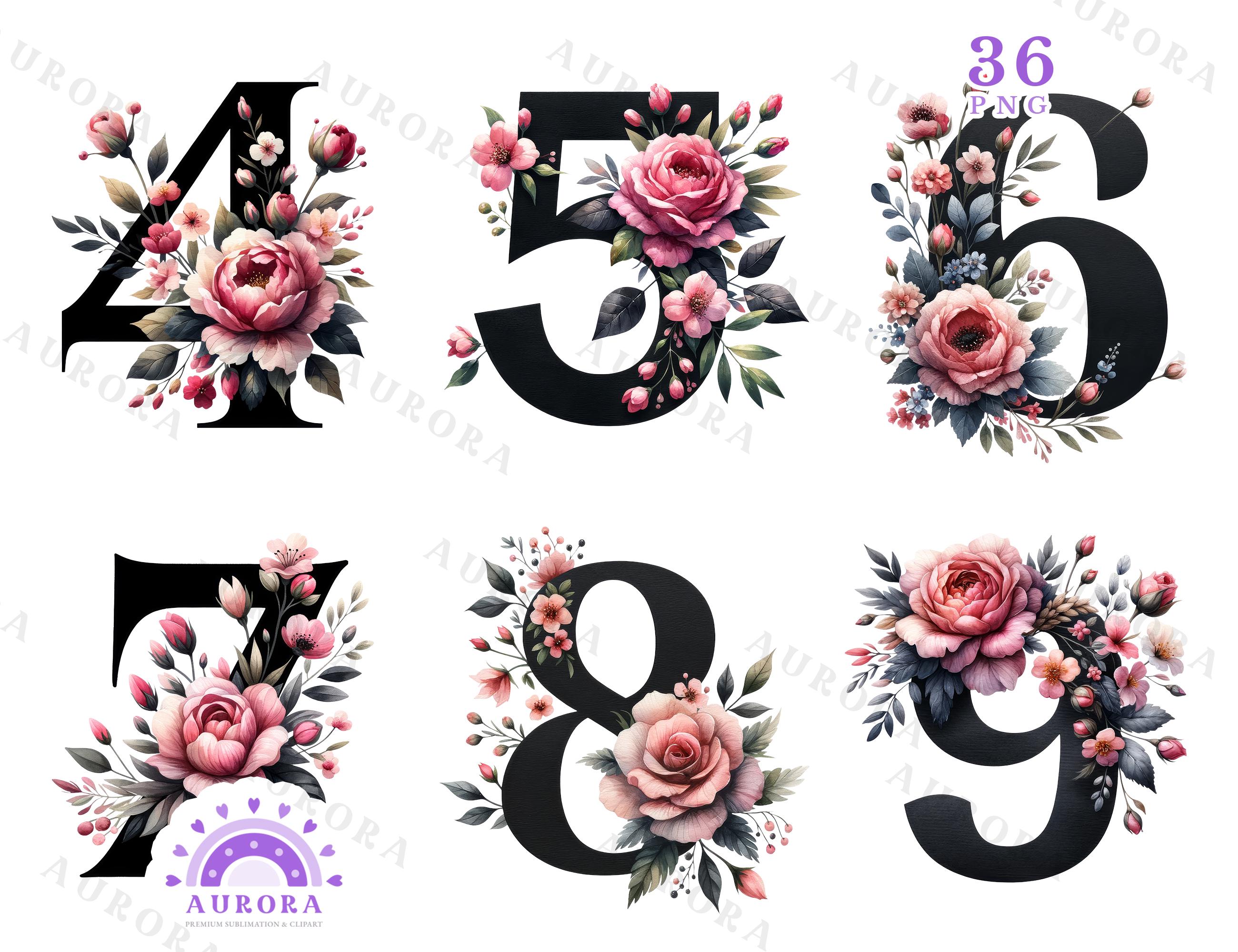 Elegant Floral Alphabet and Numbers Clipart, Watercolor Floral Alphabet ...