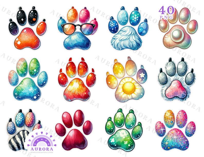 Colorful Paw Print Clipart, Animal Footprints PNG, Watercolor Paw ...