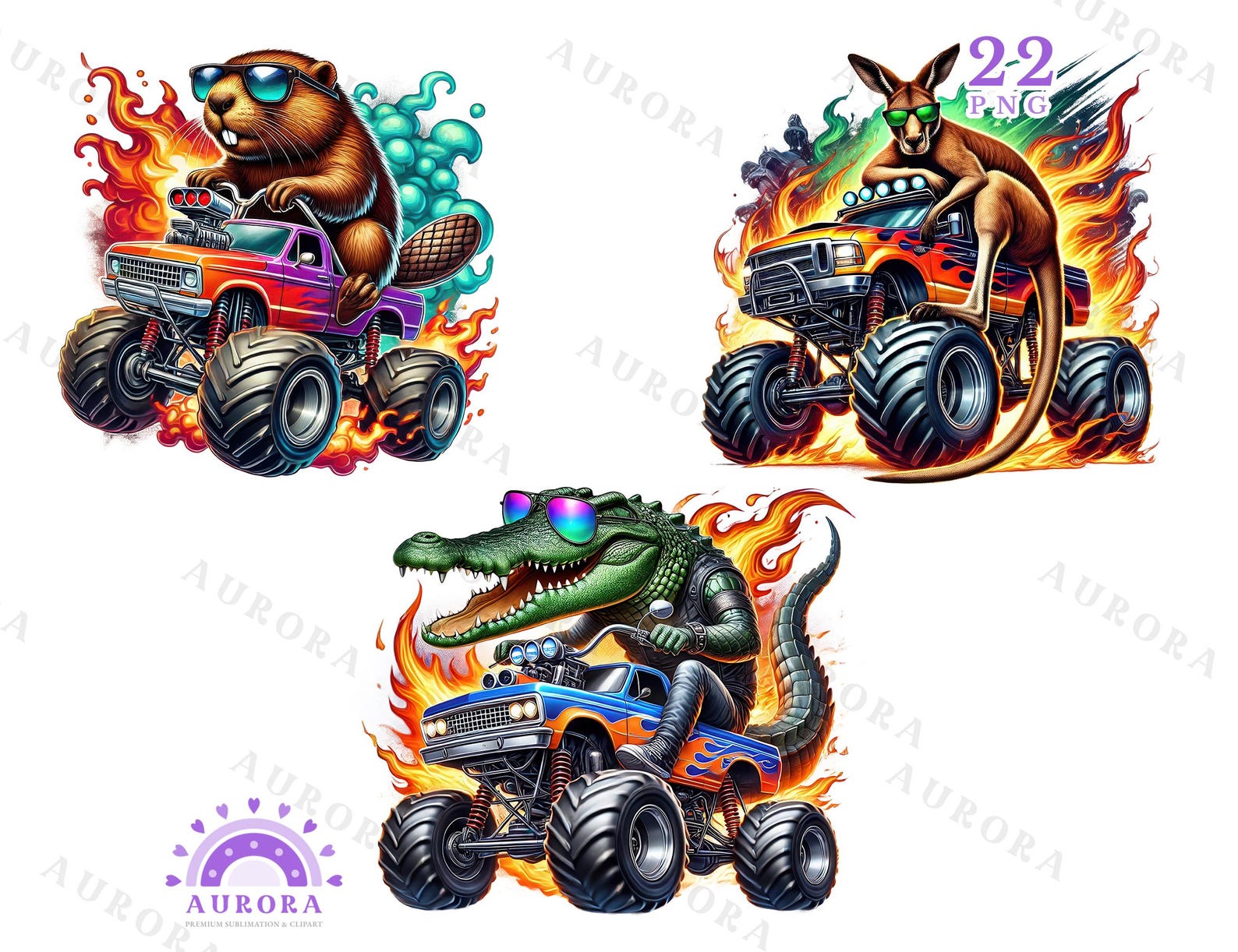 22 Monster Truck Clipart Bundle, Cool Animals Driving Trucks, Extreme ...