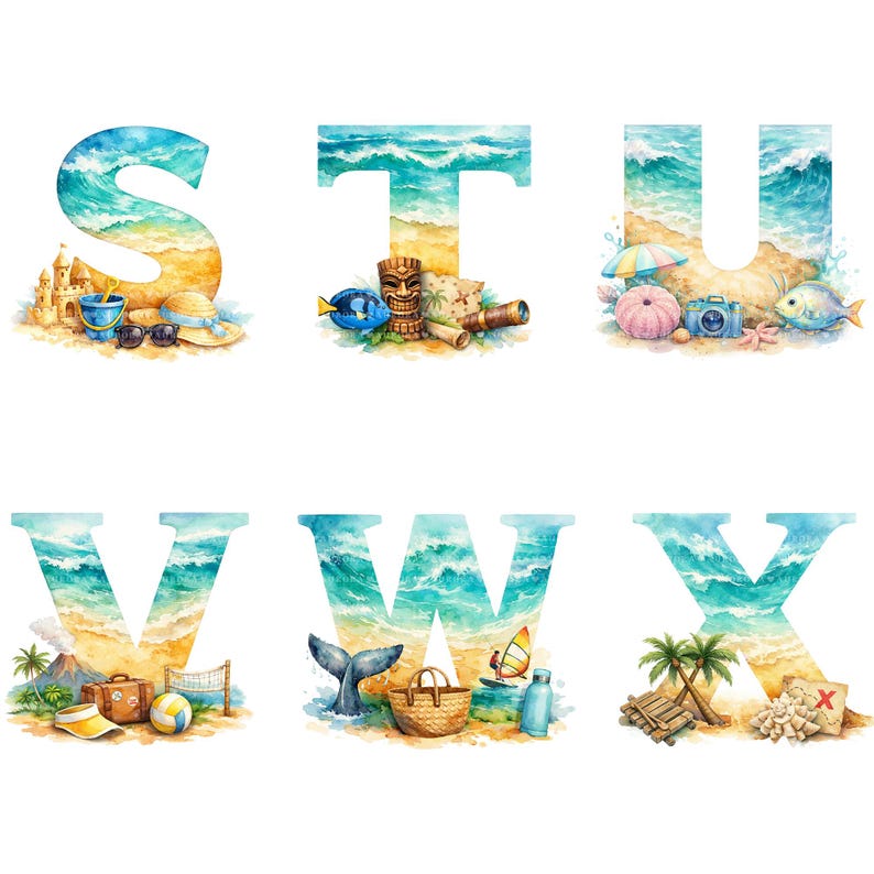 36 Summer Beach Alphabet Letters PNG Bundle, Sublimation Clipart ...