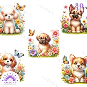 30 Cute Spring Puppy Clipart, Pet Lover Sublimation PNG, Watercolor ...
