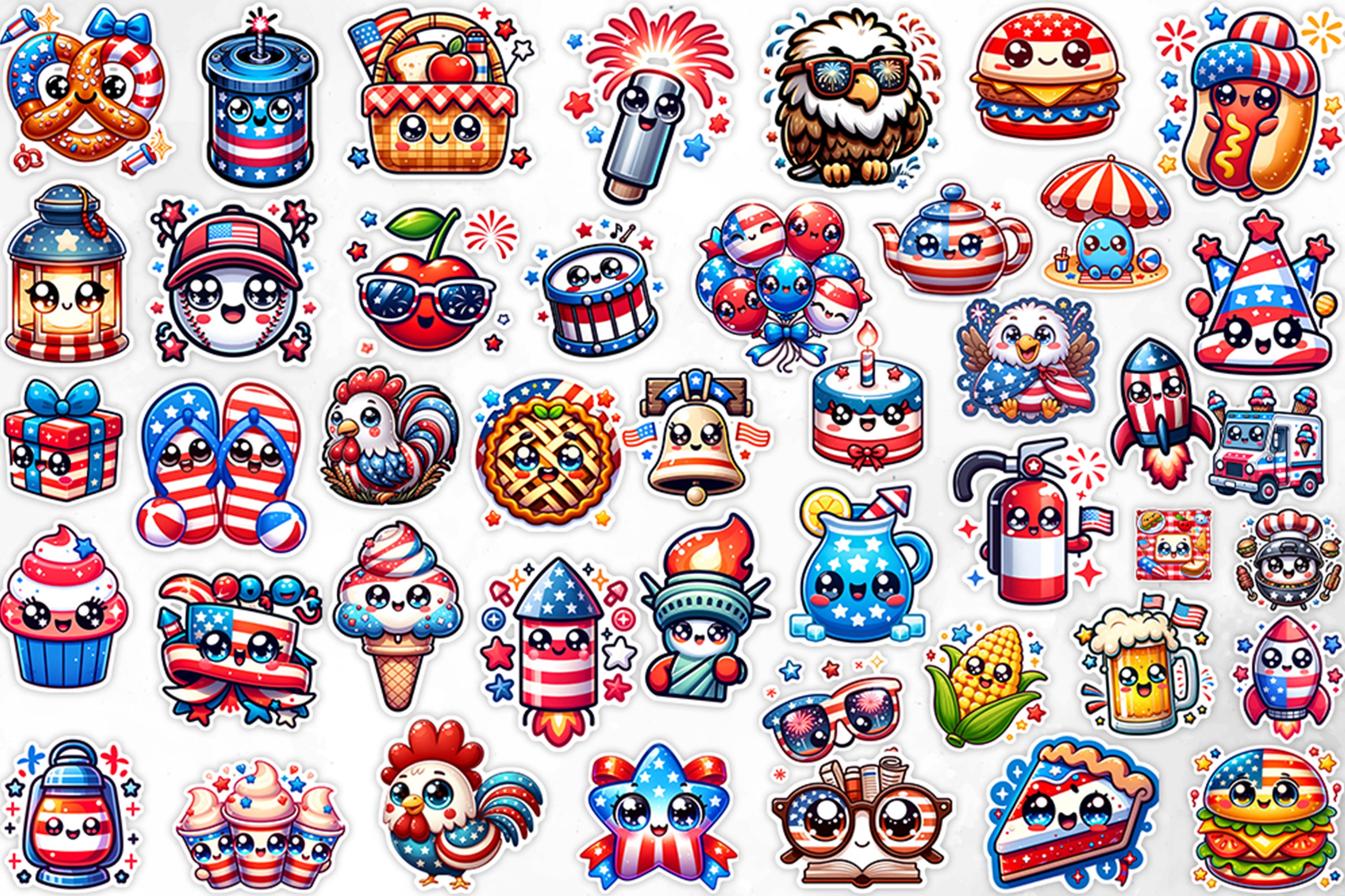 100+ Cute 4th of July Stickers Bundle, Patriotic Stickers PNG ...