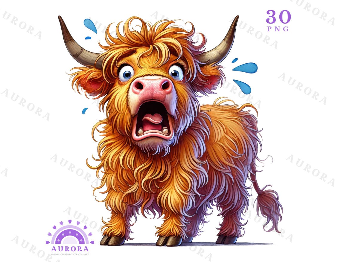 Funny Highland Cow Clipart Bundle, Quirky Animals Sublimation PNG ...