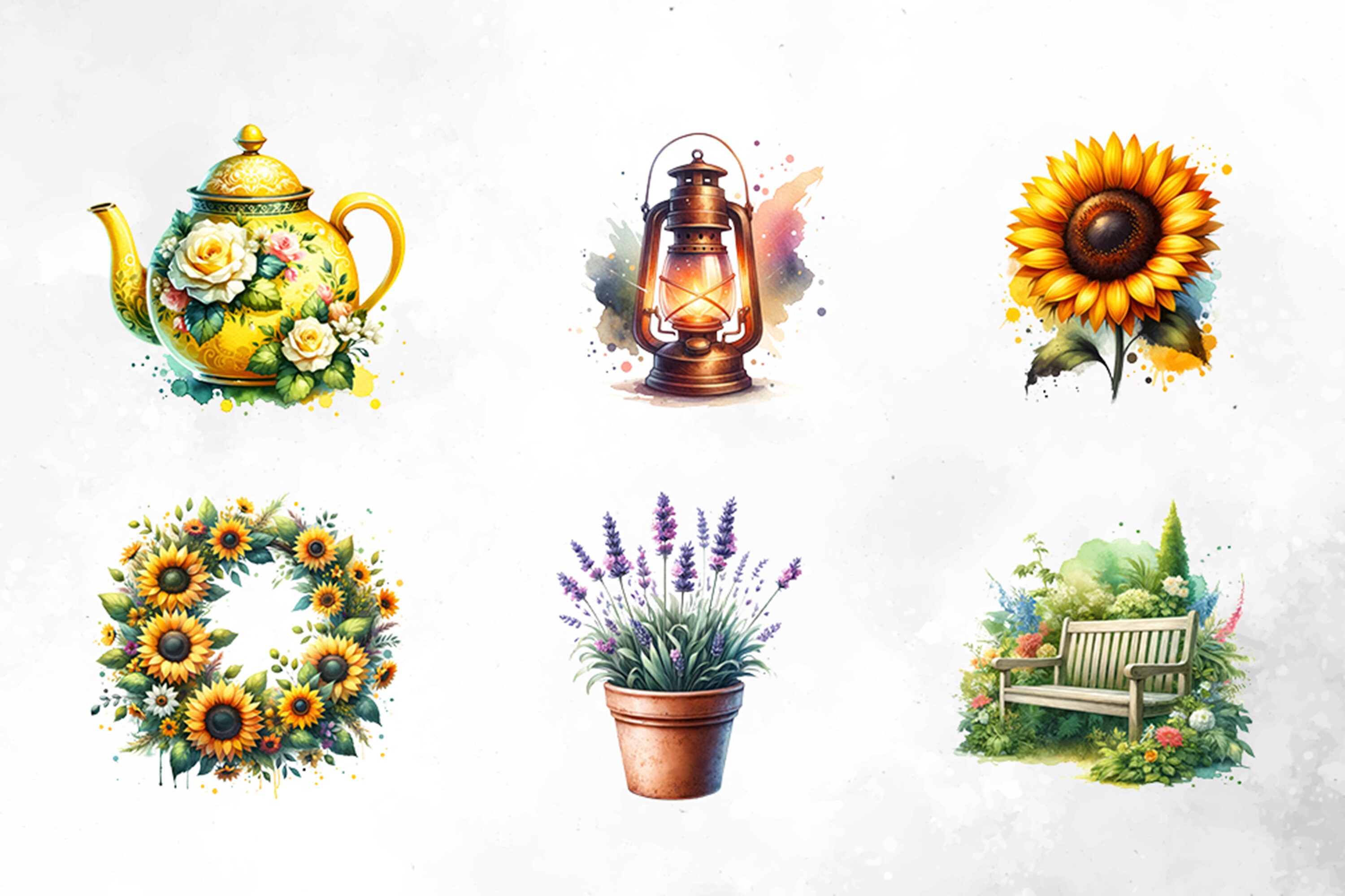 38 Watercolor Floral Summer Clipart Bundle, Summer Flowers PNG, Yellow ...