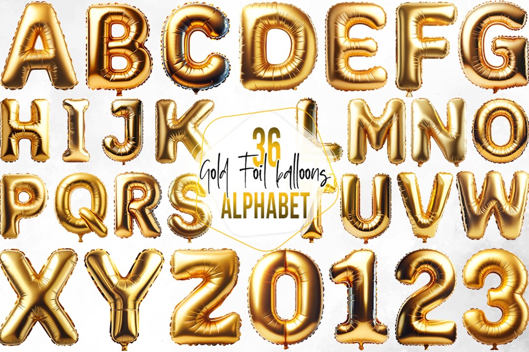 Gold Foil Balloons Alphabet With Number Clipart, PNG, Paper Crafts ...