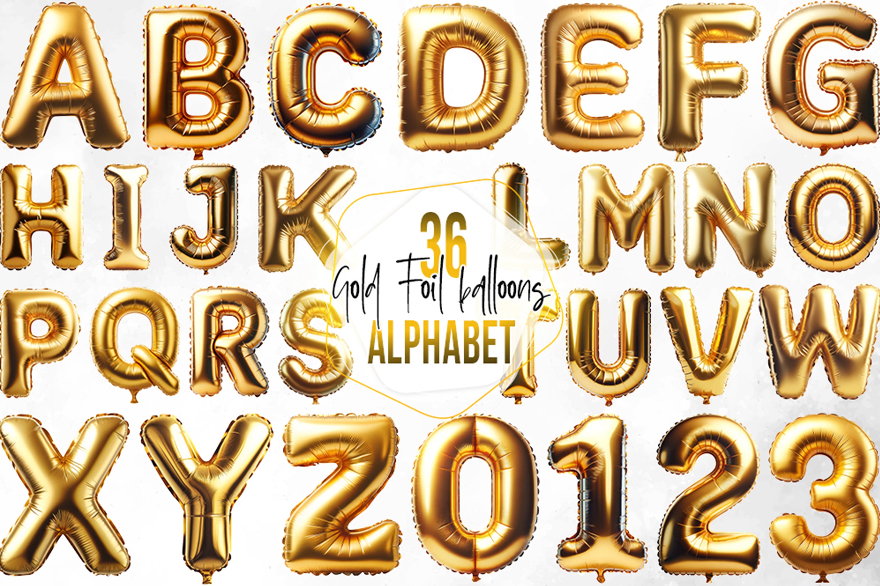 Gold Foil Balloons Alphabet With Number Clipart, PNG, Paper Crafts ...