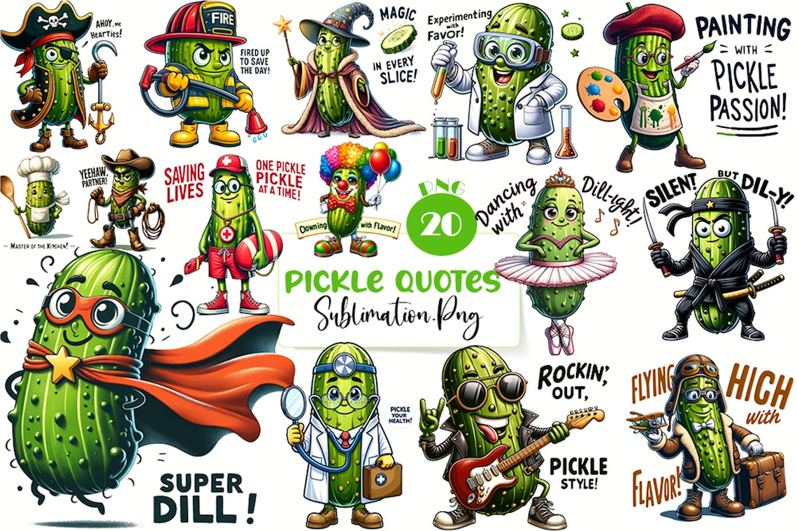 Funny Pickle Lovers Sublimation Design, PNG Pickle Stickers, Digital ...