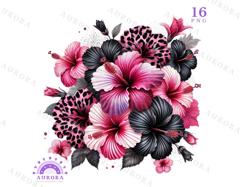 Pink Leopard Hibiscus PNG: Tropical Flower Clipart (digital Download ...