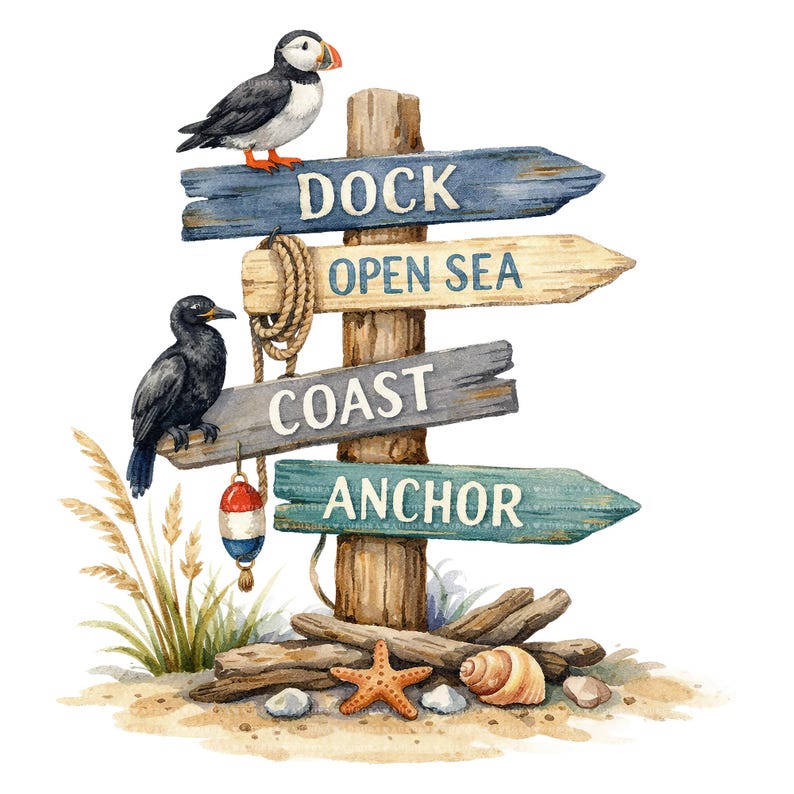 28 Beach Signpost Clipart Bundle, Coastal Summer Watercolor PNG ...