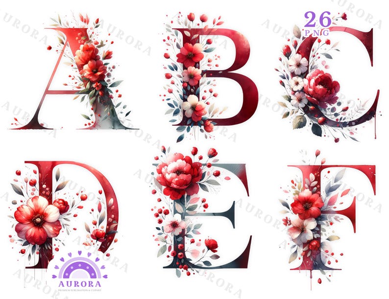 Watercolor Floral Alphabet Clipart, Spring Floral Letters PNG, Flowers ...