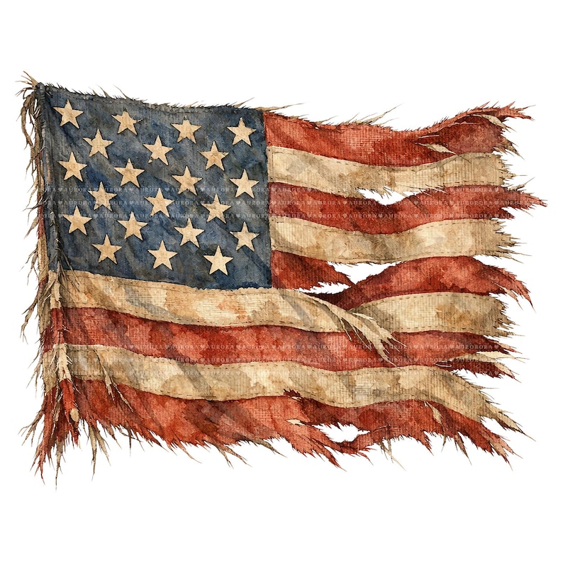 Distressed American Flag PNG Bundle, 22 Grunge Watercolor Clipart ...