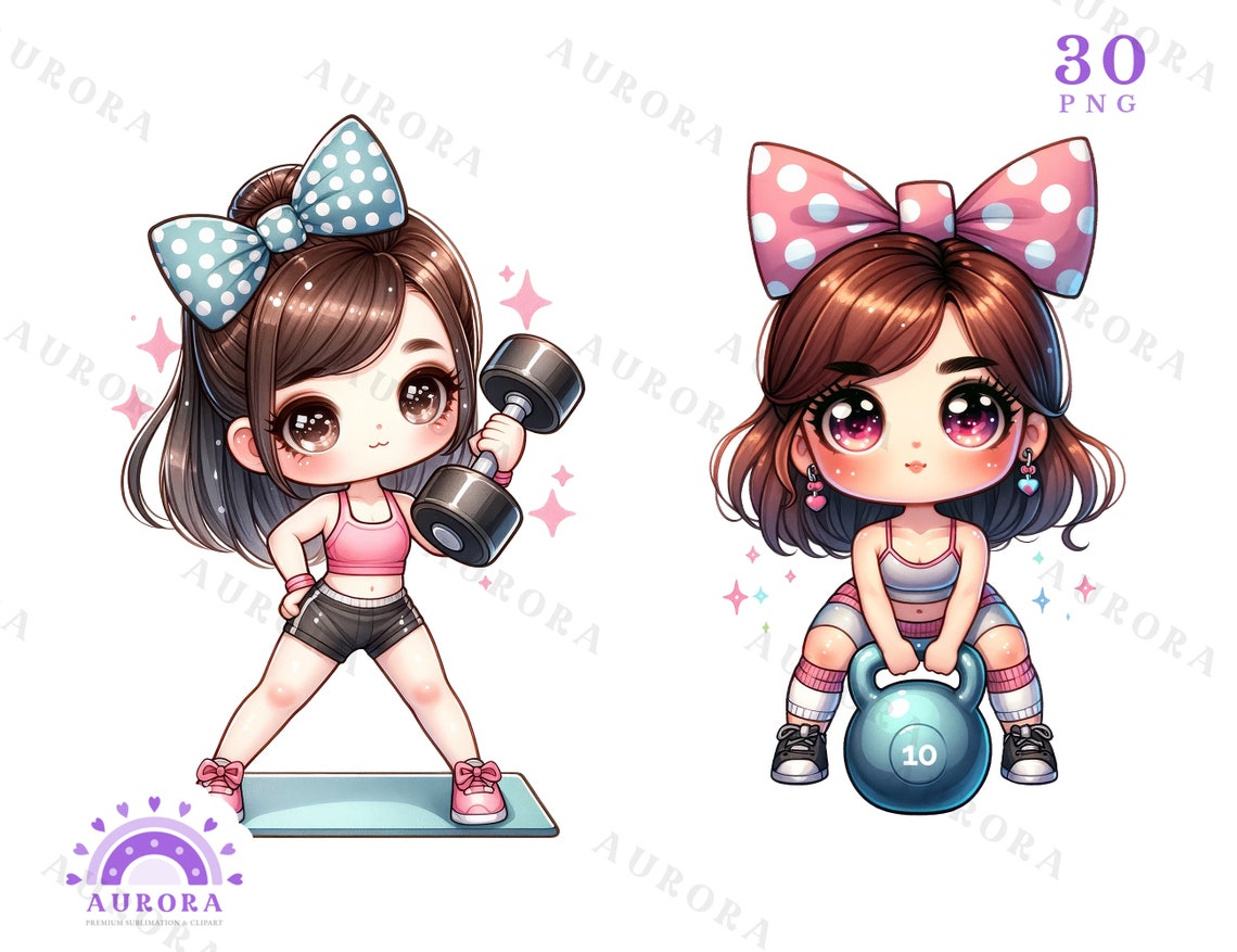 Chibi Fitness Girl Clipart, Chibi Gym Girls, Fitness Chibi Girls ...
