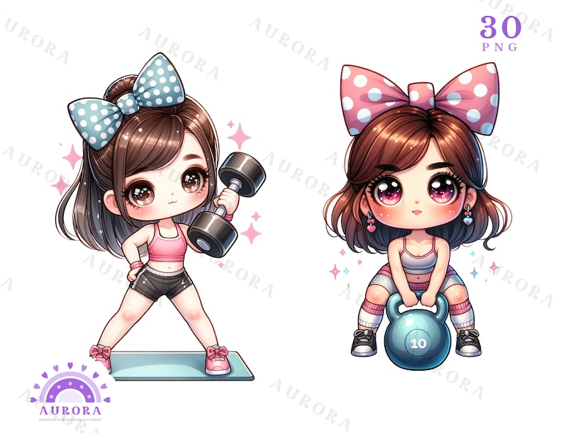Chibi Fitness Girl Clipart, Chibi Gym Girls, Fitness Chibi Girls, Workout, Planner, PNG ...