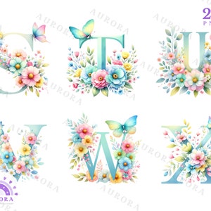Watercolor Floral Alphabet Clipart, Pastel Flower Letters PNG, Spring ...