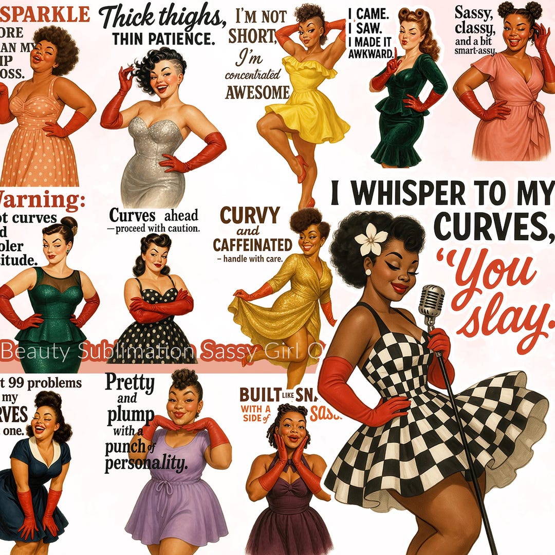 Sarcastic Afro Woman PNG, Curvy Pinup Girl, Retro Woman Clipart, Self ...