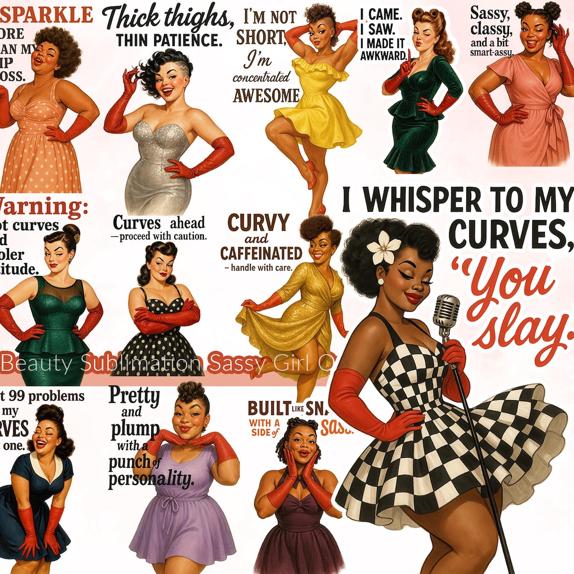 Sarcastic Afro Woman PNG, Curvy Pinup Girl, Retro Woman Clipart, Self ...