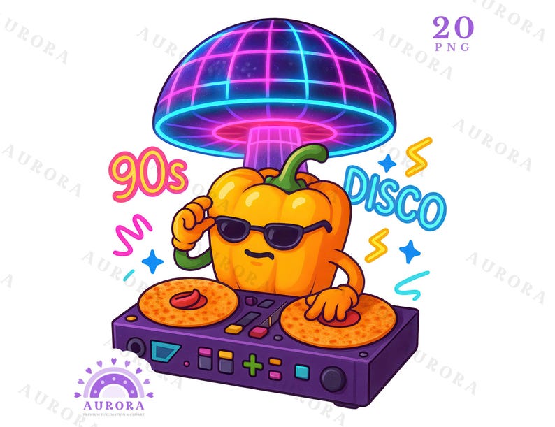 90s Disco Vegetable DJ Clipart Bundle, Cute Retro Funky Veggies for ...