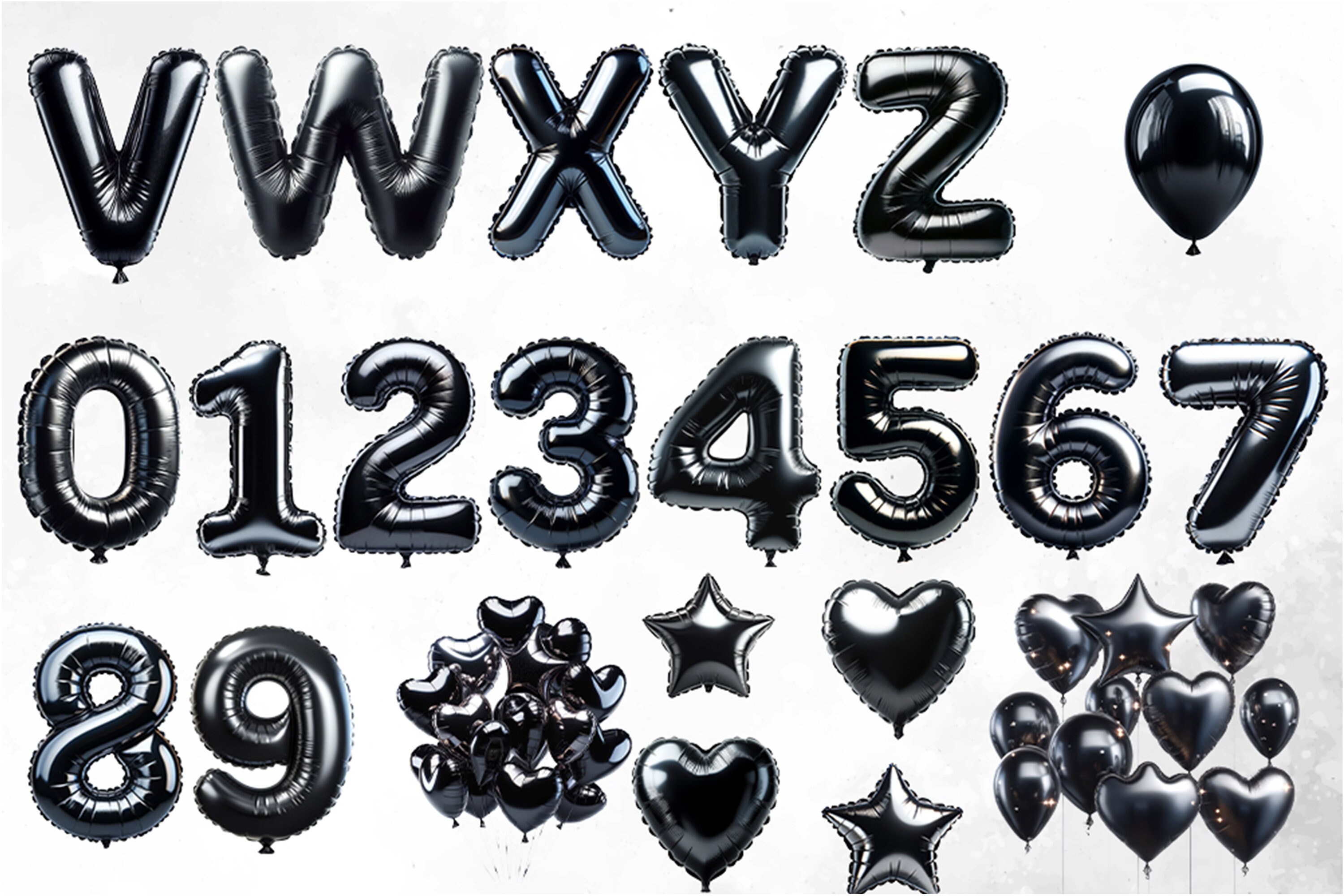 Black Foil Balloons Alphabet Clipart, Letters and Numbers for ...