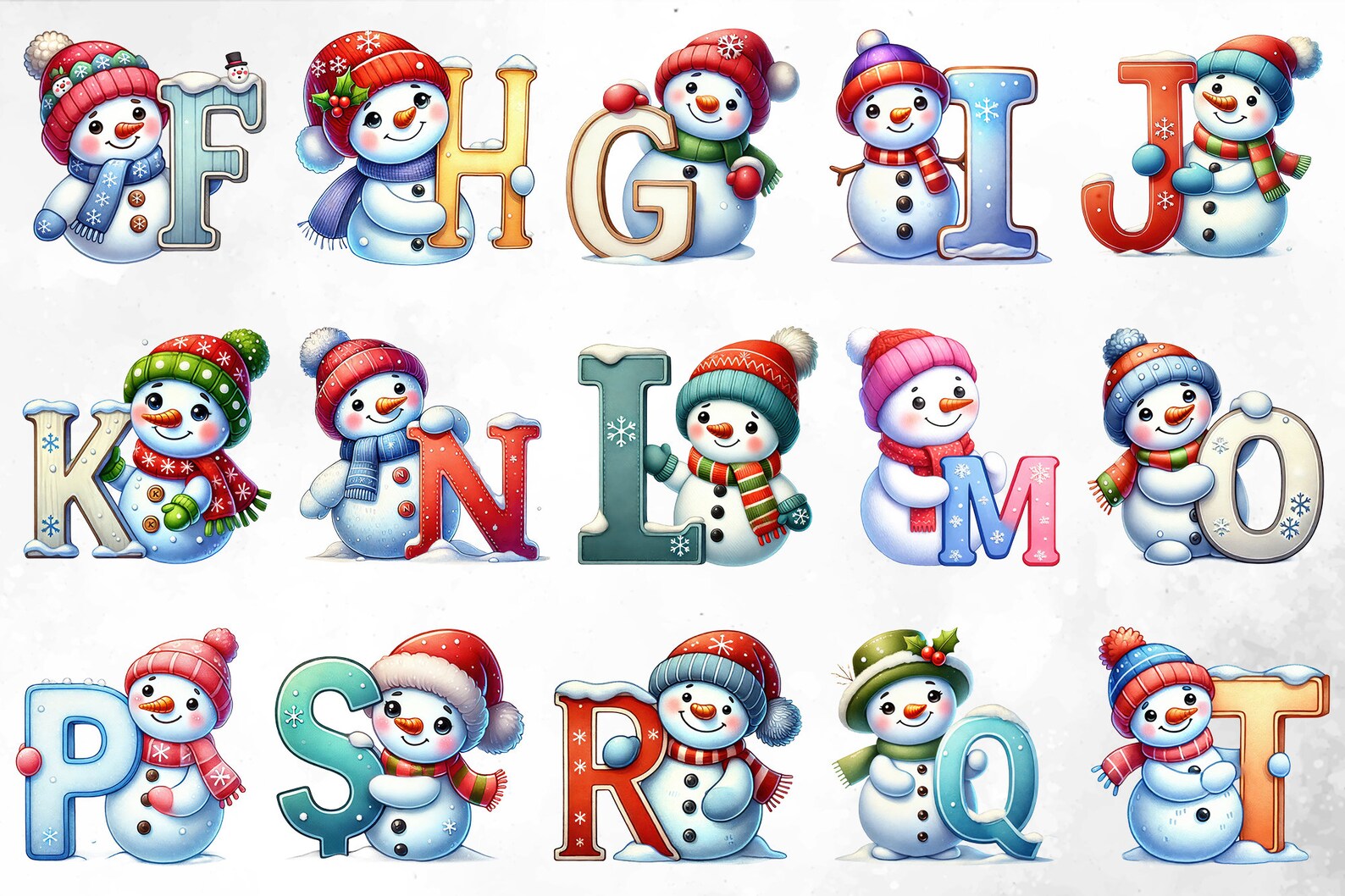 Snowman Alphabet With Numbers Clipart, Christmas Alphabet, Winter ...