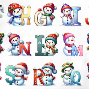 Snowman Alphabet With Numbers Clipart, Christmas Alphabet, Winter ...