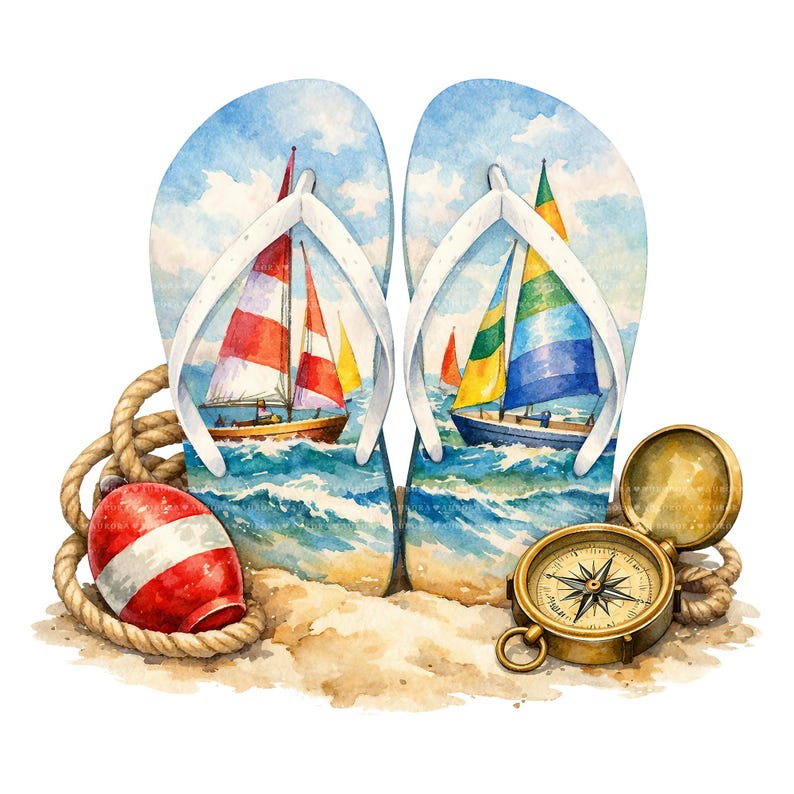 22 Beach Flip Flop Watercolor PNG Bundle, Sublimation Design, Summer ...