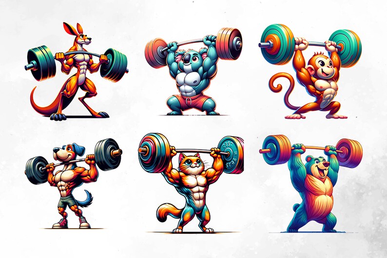 16 Weightlifting Animals Clipart, Strong Animal Characters, Heavy ...