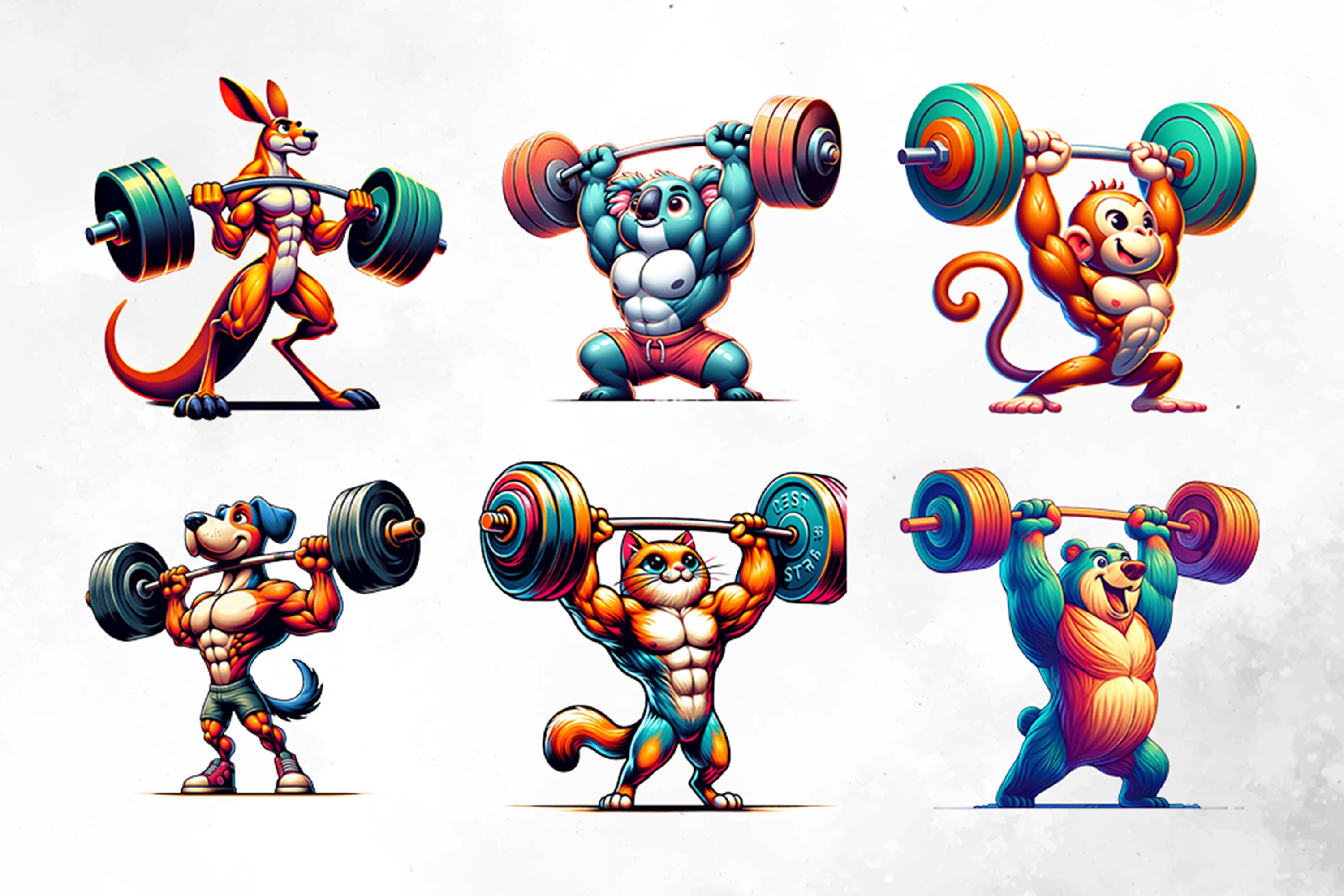 16 Weightlifting Animals Clipart, Strong Animal Characters, Heavy ...
