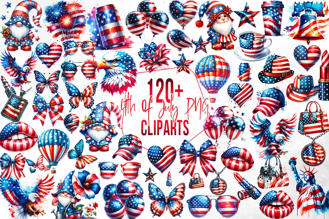 120+ Watercolor 4th of July Clipart Bundle, Patriotic Sublimation PNG ...