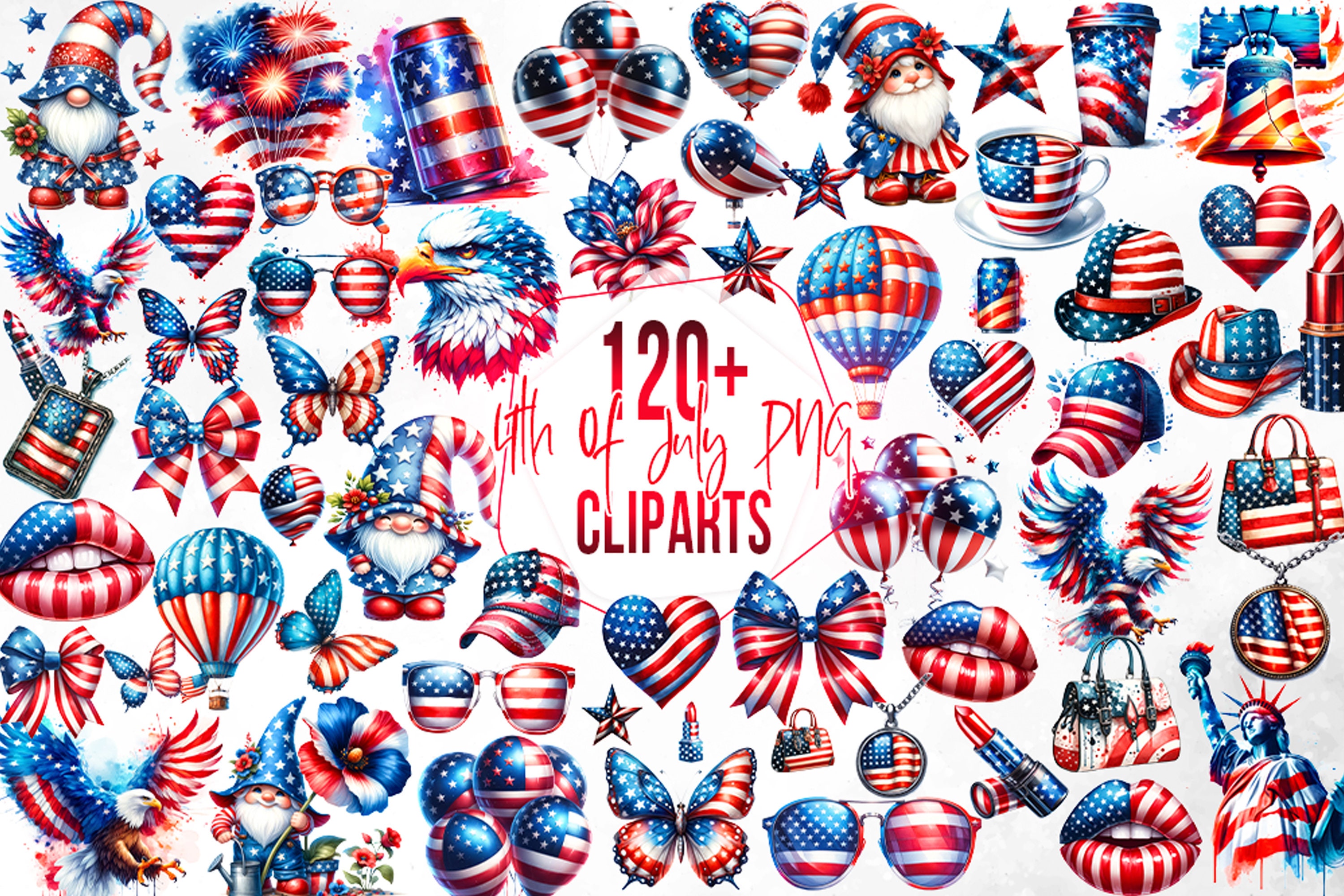 120+ Watercolor 4th of July Clipart Bundle, Patriotic Sublimation PNG ...