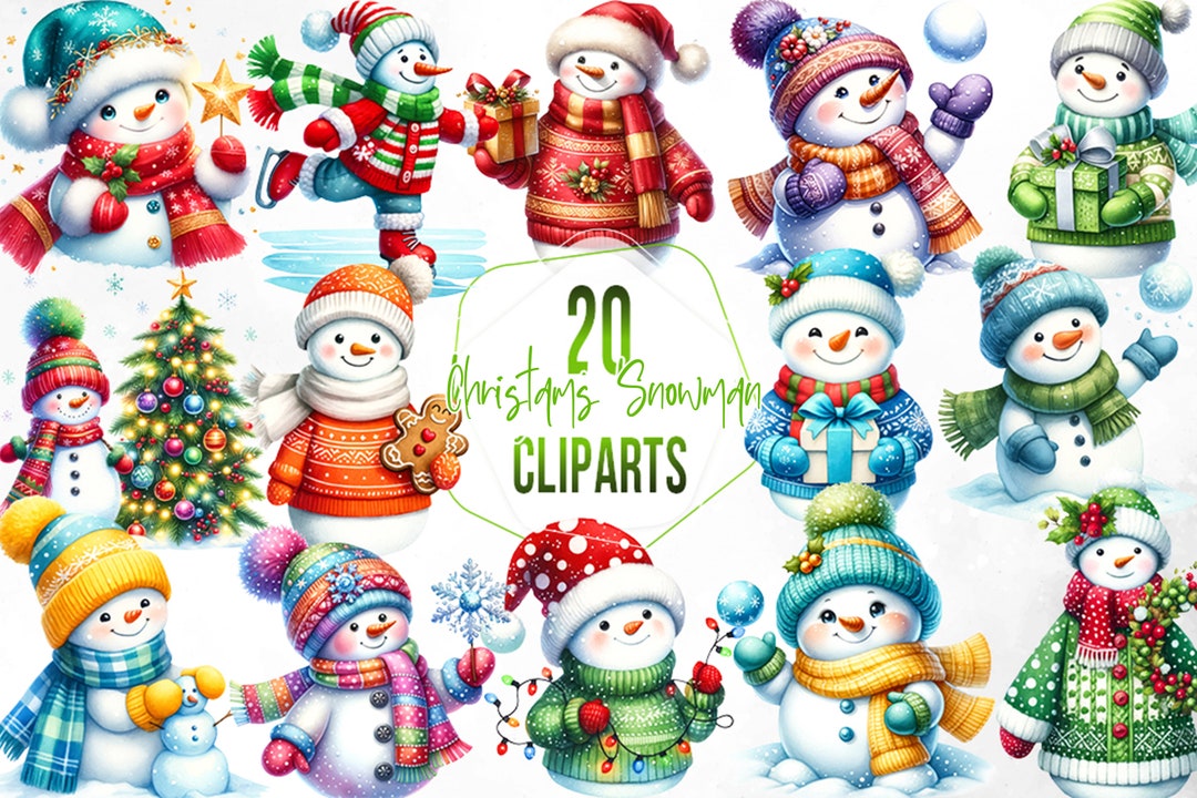 Cute Christmas Snowman Clipart, Watercolor Winter Snowman PNG, Holiday ...