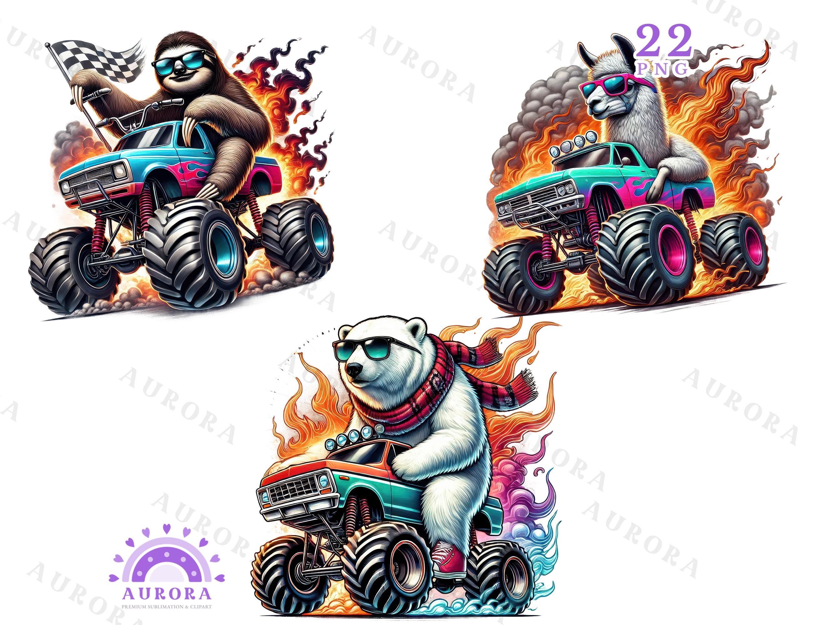 22 Monster Truck Clipart Bundle, Cool Animals Driving Trucks, Extreme ...