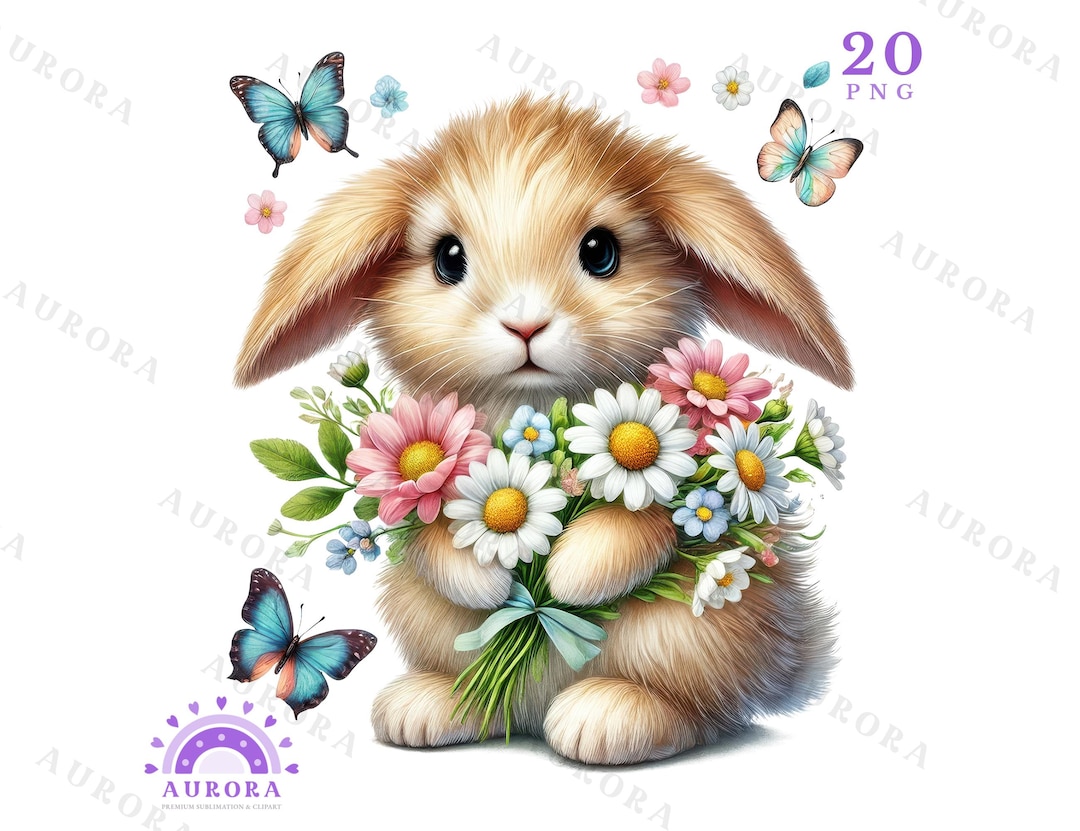 Watercolor Spring Bunny PNG, Floral Bunny Clipart, Sublimation Designs ...