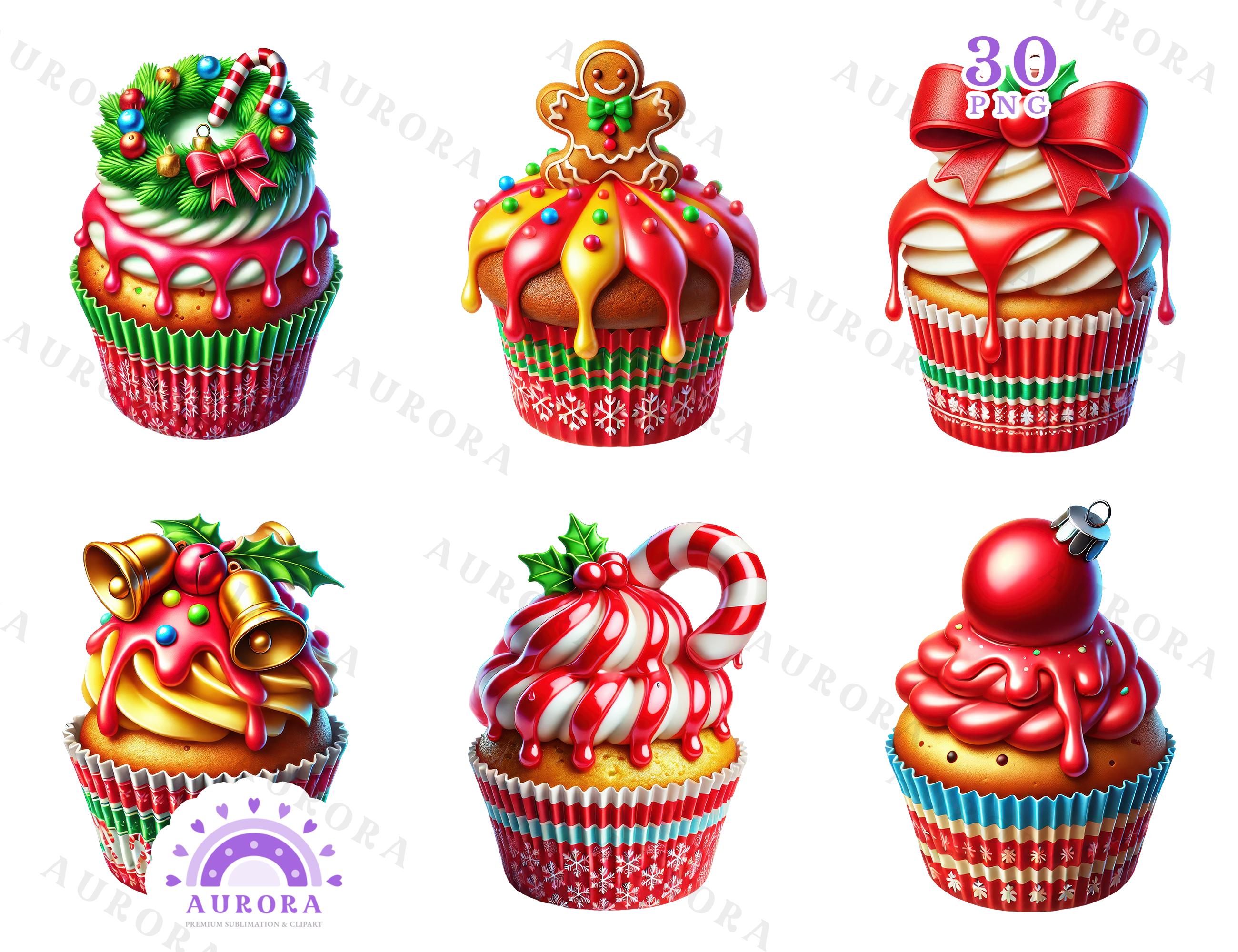 30 Christmas Cupcake Clipart Bundle, Festive Holiday Desserts PNG ...