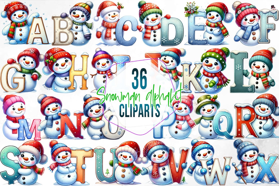 Snowman Alphabet With Numbers Clipart, Christmas Alphabet, Winter ...